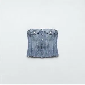 Zara | Tops | Zara Blue Corset Style Denim Tube Top With Back Stretch ...